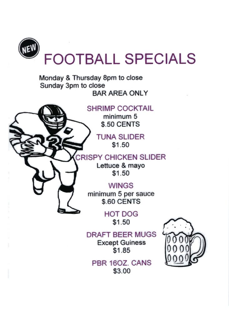 Football Specials Menu