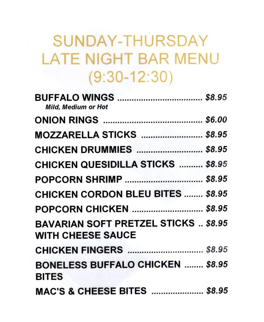 Late Night Bar Menu